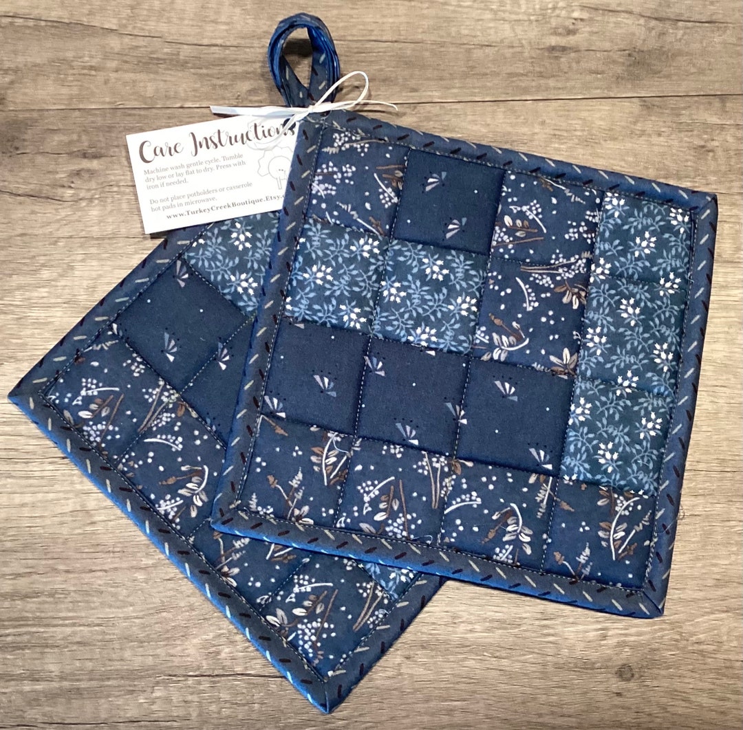 Blue Patchwork Hot Pads, Set of 2 - Etsy