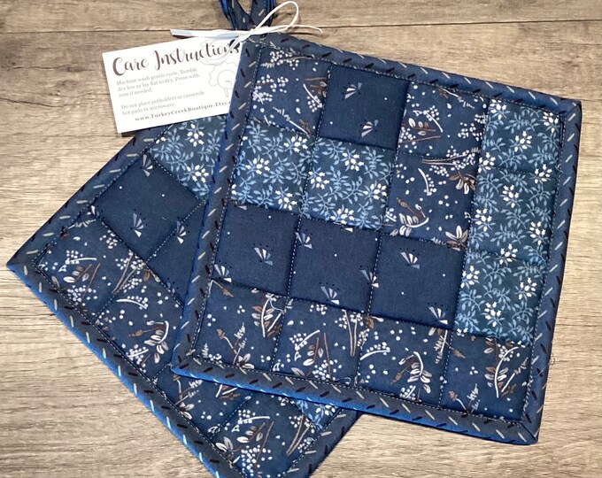 Blue Patchwork Hot Pads, Set of 2 - Etsy
