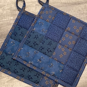 Blue Patchwork Hot Pads, Set of 2 - Etsy