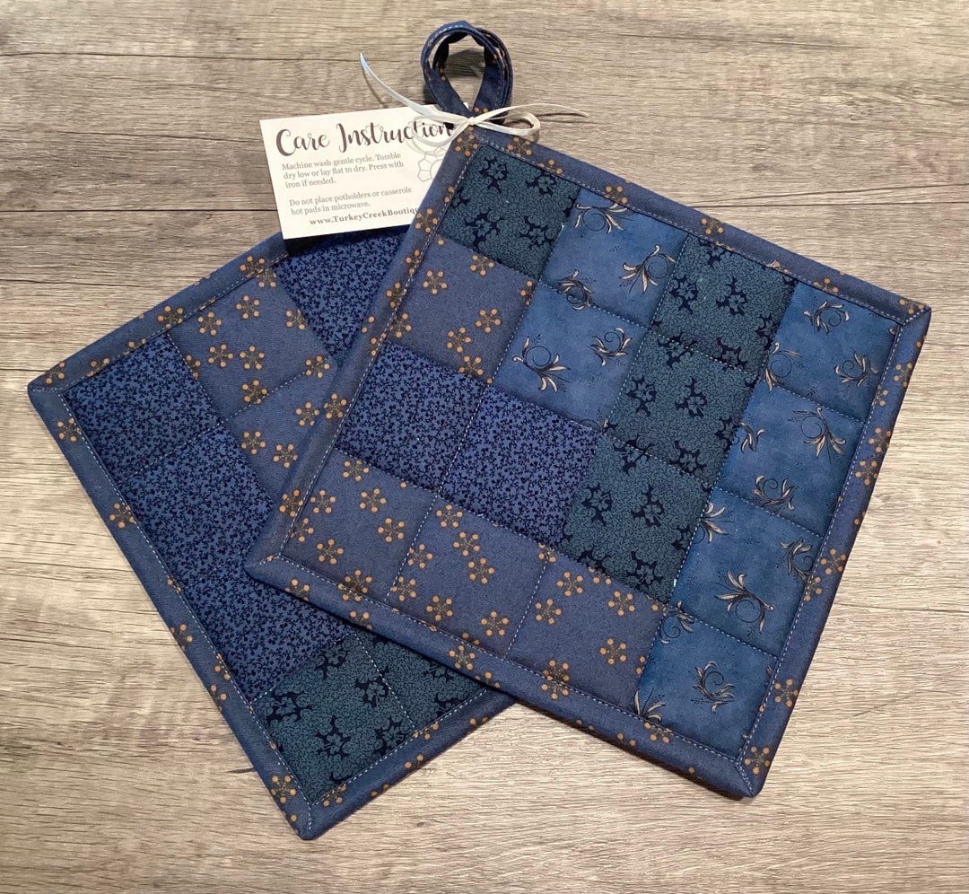 Blue Patchwork Hot Pads, Set of 2 - Etsy