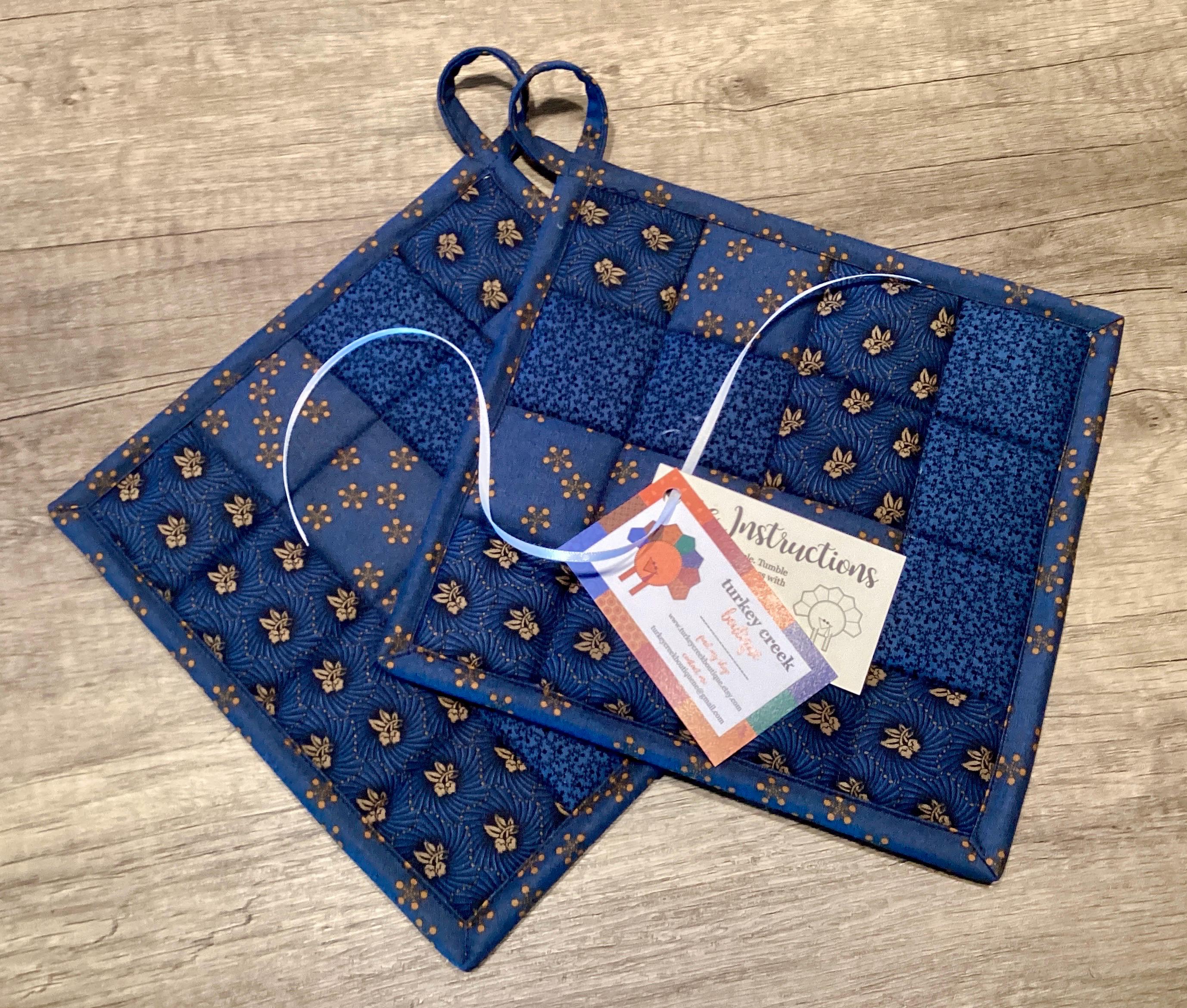 Blue Patchwork Hot Pads, Set of 2 - Etsy