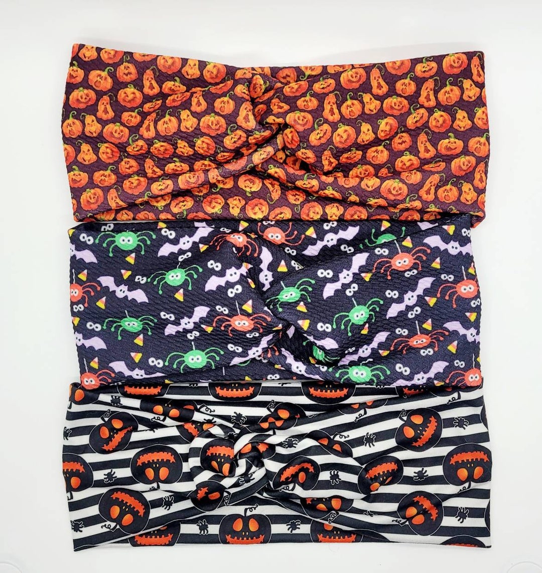 Halloween Headbands, Pumpkin Headband, Spiders, Boho Twist Headband ...