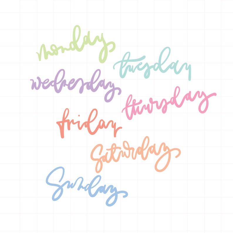 Days of the Week SVG EPS PNG, Brush Lettering, Weekday Weekend, Cut ...