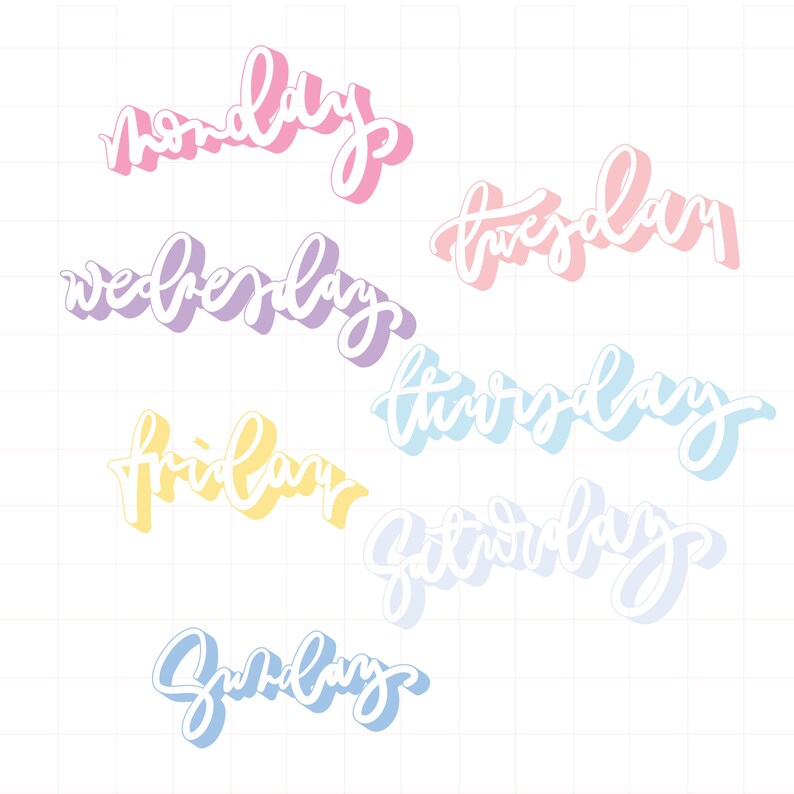 Days of the Week SVG EPS PNG, Brush Lettering, Weekday Weekend, Cut ...