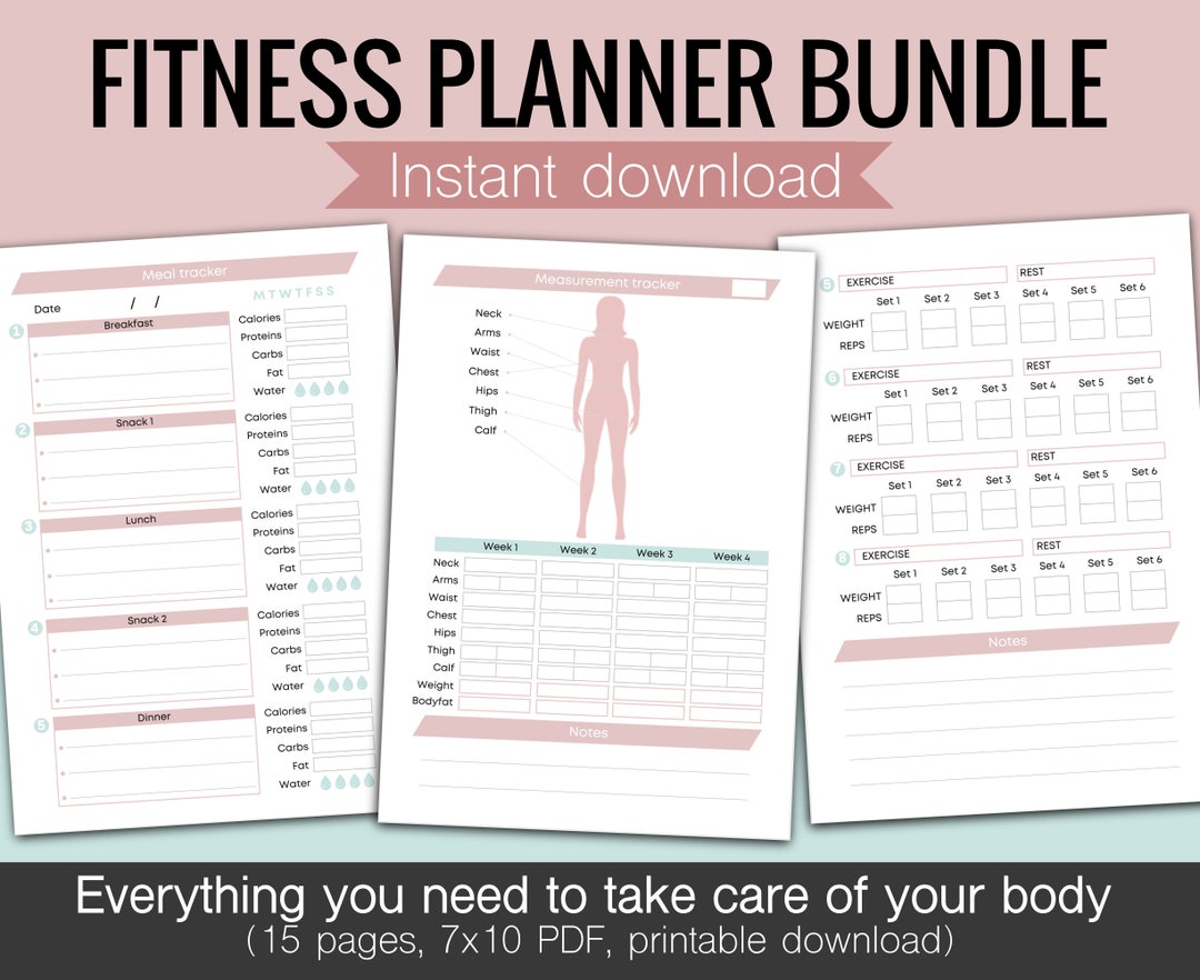 Fitness Printable Planner Bundle - Weight Loss Tracker, Daily Meal ...