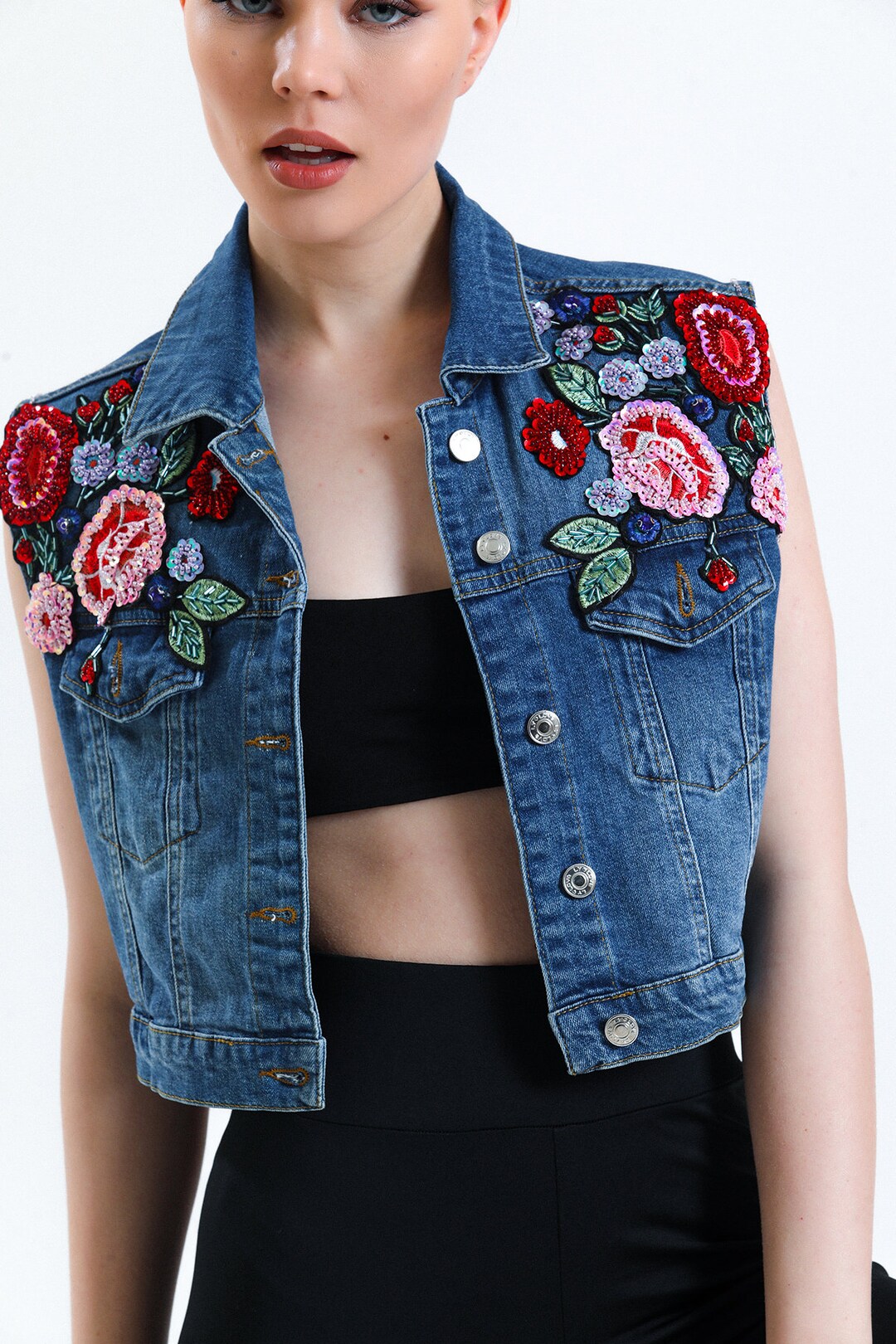 Boho Sleeveless Jean Vest,women's Vest Denim,jean Jacket Small Size ...