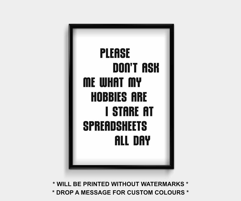 Pop Art Typographic 'spreadsheet' Poster Print | Work Print | Digital ...