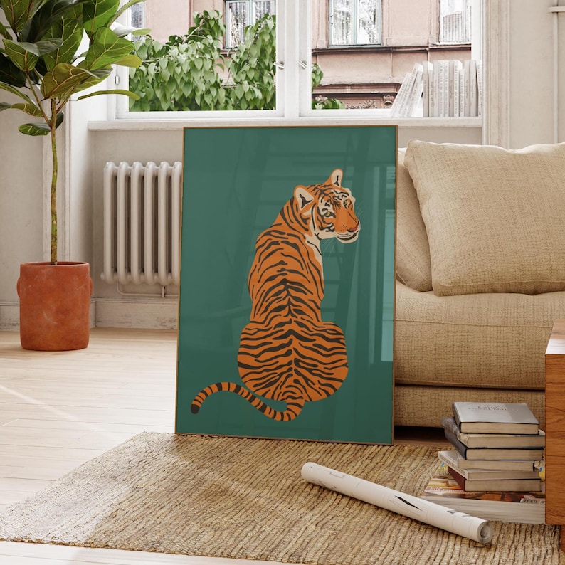 Tiger Poster | Cheeky Tiger Wall Art Print | Orange, Black, White ...