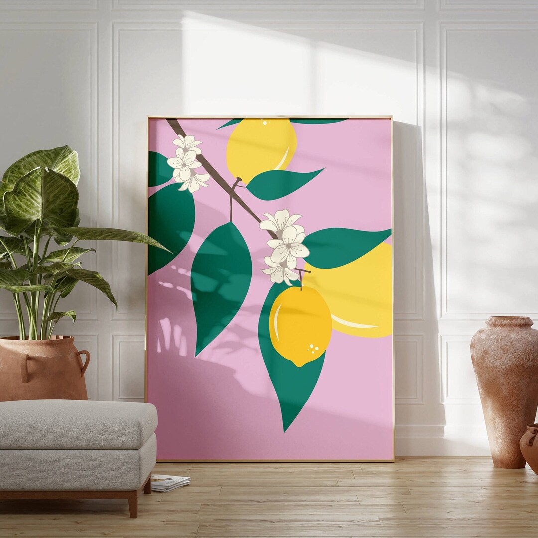 Lemon Yellow and Pink Poster Print | Fruit Market | Poster Print ...