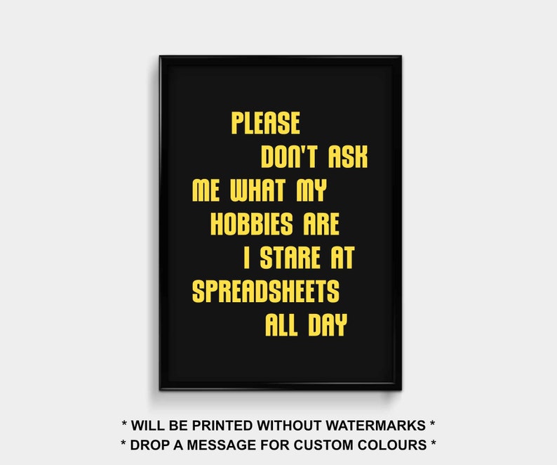 Pop Art Typographic 'spreadsheet' Poster Print | Work Print | Digital ...