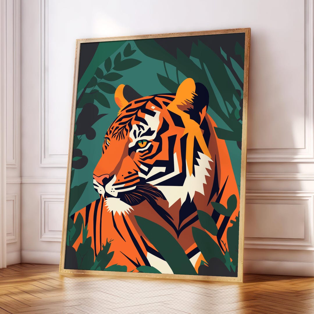 Tiger Poster Print | Orange | Green | Wildlife | Jungle | Boho ...