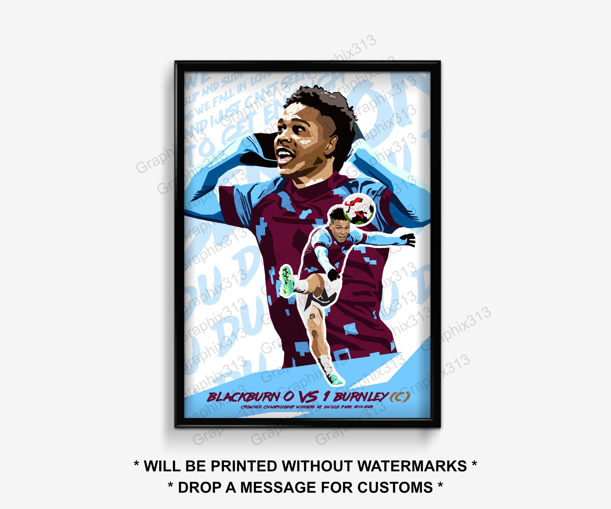 Unframed Burnley FC Poster Manuel Benson Print Clarets Turf Moor Living ...