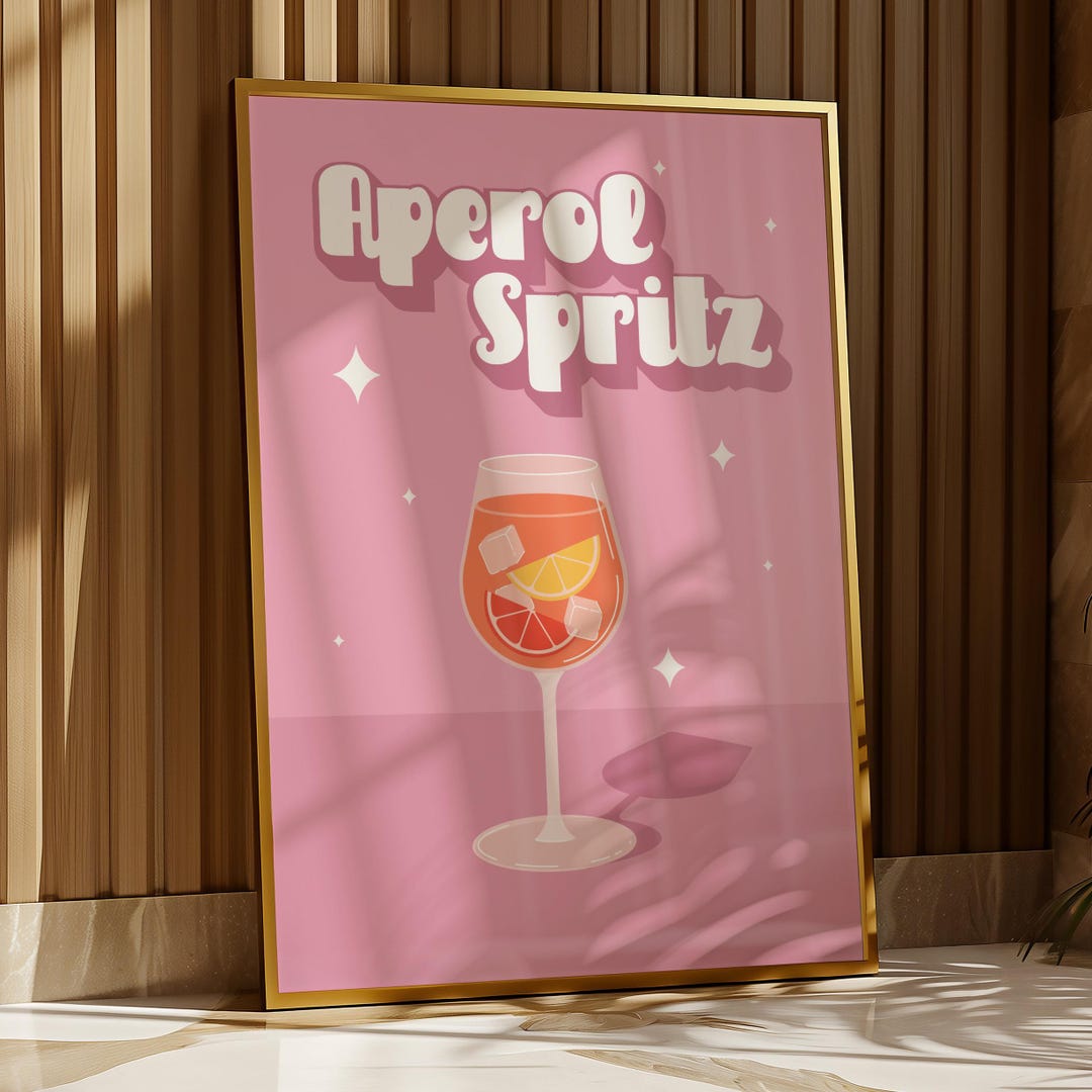 Aperol Spritz Cocktail Poster | Pink Pop Culture Drink Print | Modern ...