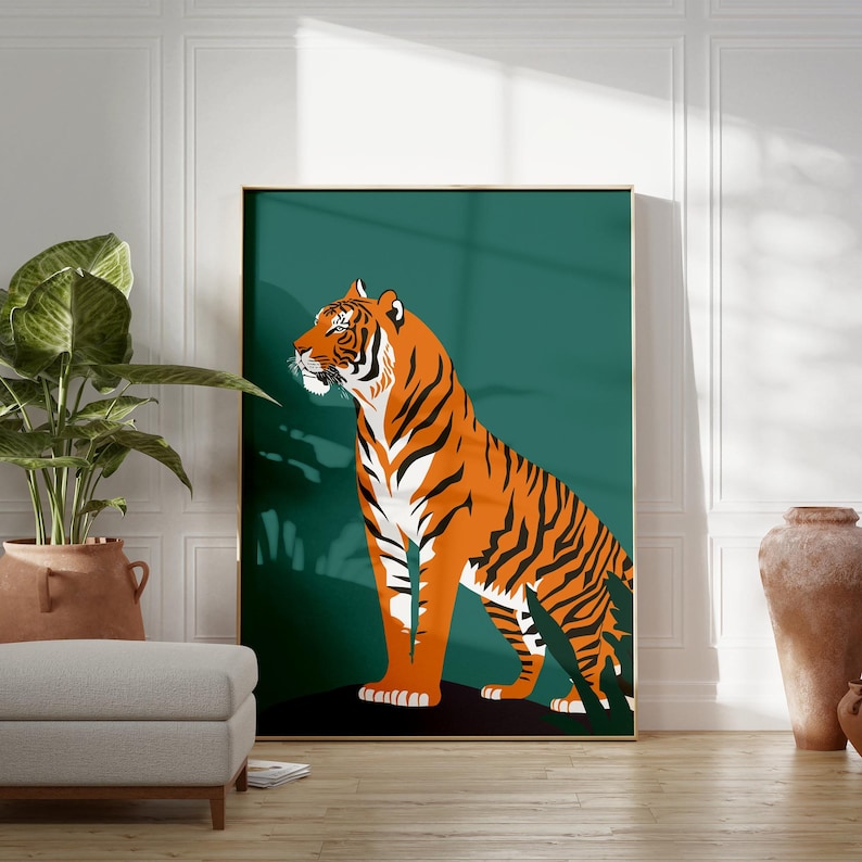 Tiger Poster Print | Orange | Green | Wildlife | Jungle | Boho ...