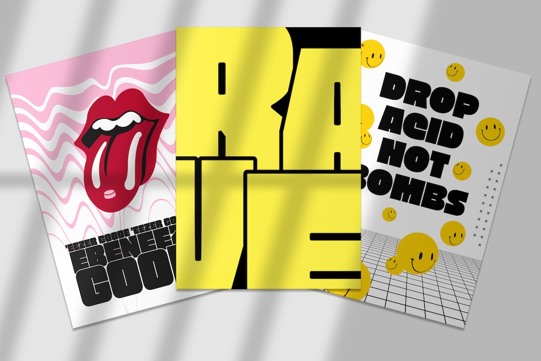 Set of 3 Prints 90's Rave Rave Music Rave Flyer Art Lyrics Living Room ...