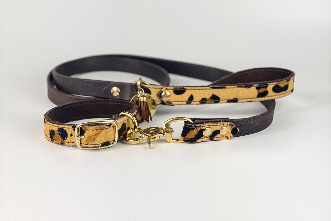 Luxury Leather Leopard Print Dog Collar and Leash Set - Etsy