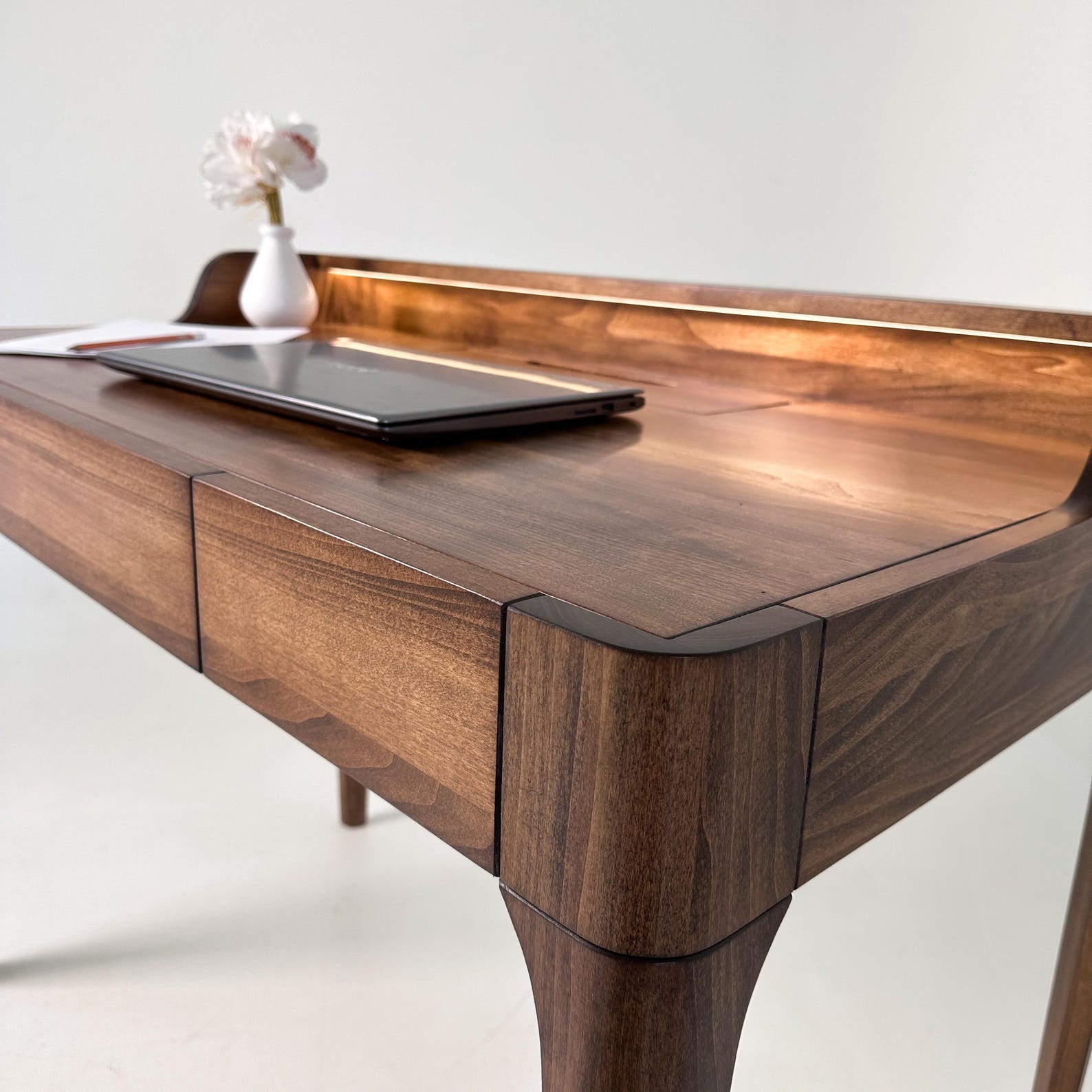 Handmade Walnut Writing Desk With LED Light, Adjustable Brightness ...