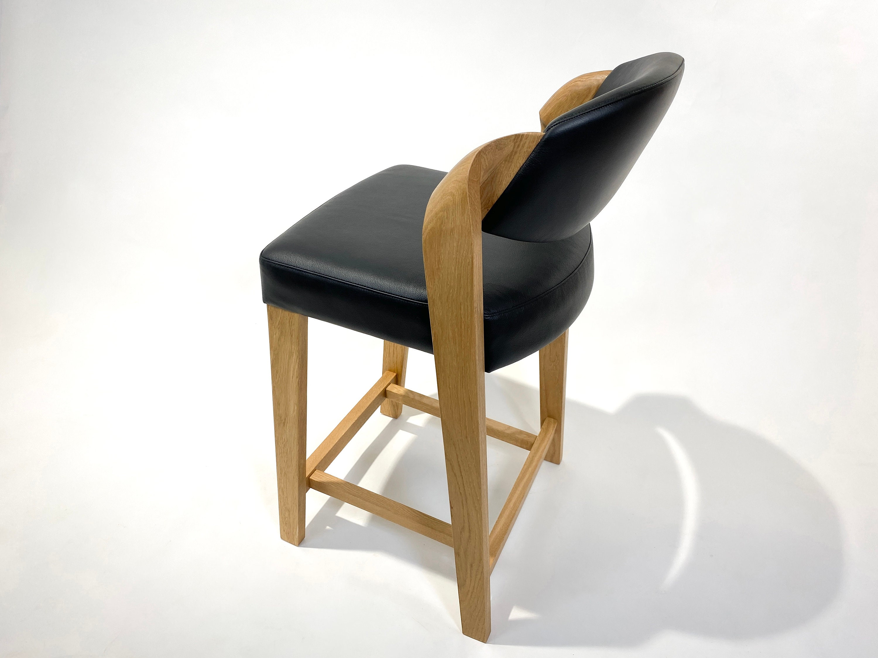 Custom Counter Height Stool, Solid Oak Heigh Chair in Leather, Wooden ...