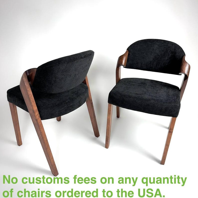 Handcrafted Dining Chairs Upholstered in Black Fabric, High Comfortable ...