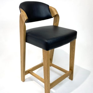 Custom Counter Height Stool, Solid Oak Heigh Chair in Leather, Wooden ...