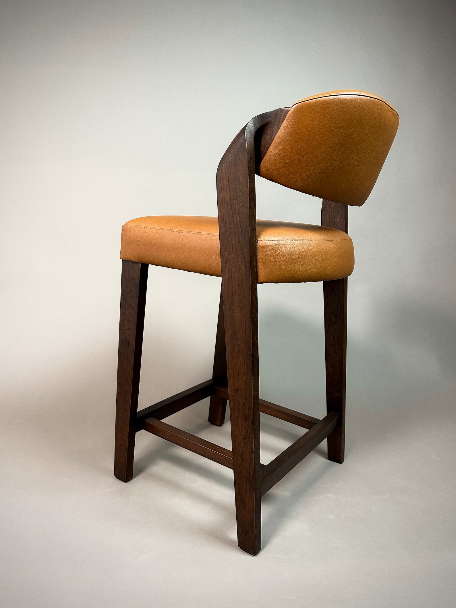 Custom Counter Height Stool, Solid Oak Heigh Chair in Leather, Wooden ...