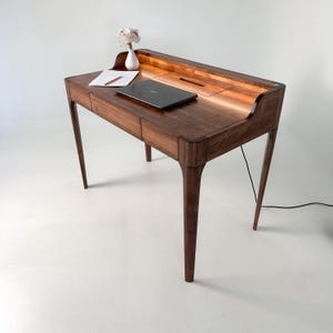 Handmade Walnut Writing Desk With LED Light, Adjustable Brightness ...