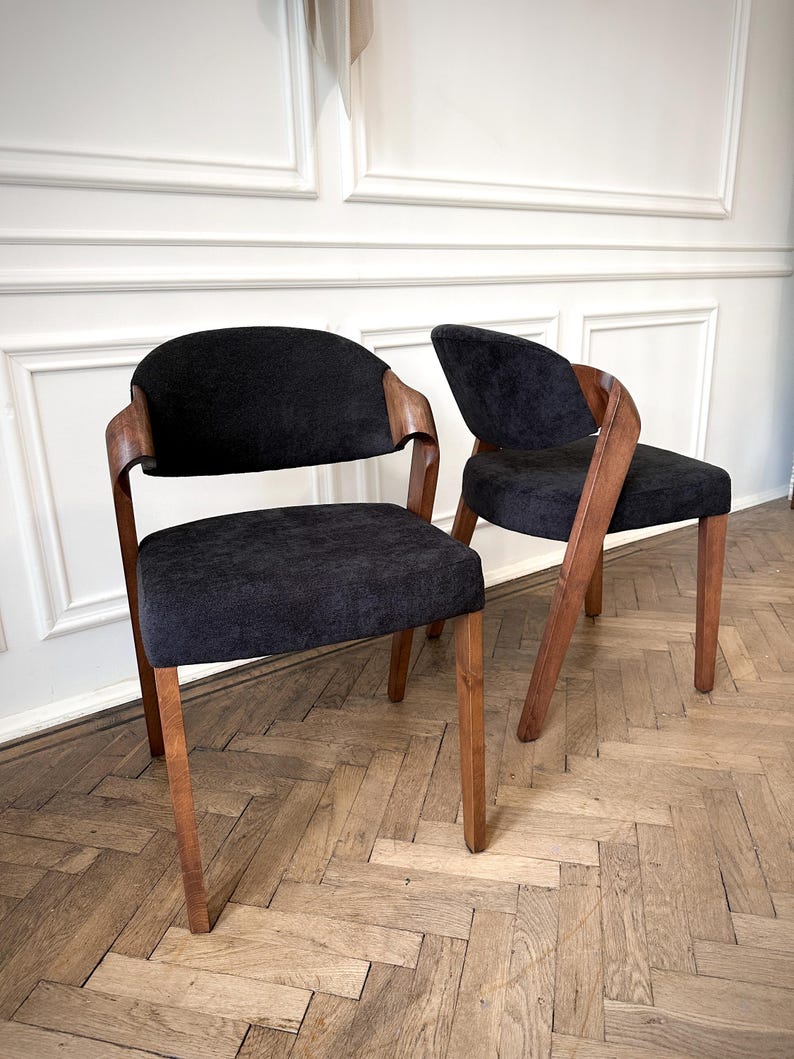 Handcrafted Dining Chairs Upholstered in Black Fabric, High Comfortable ...