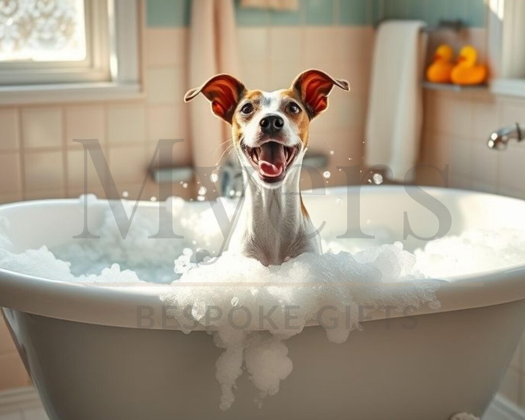 Whippet in Bubble Bath Printable Wall Art | Funny Dog Bathroom Decor ...