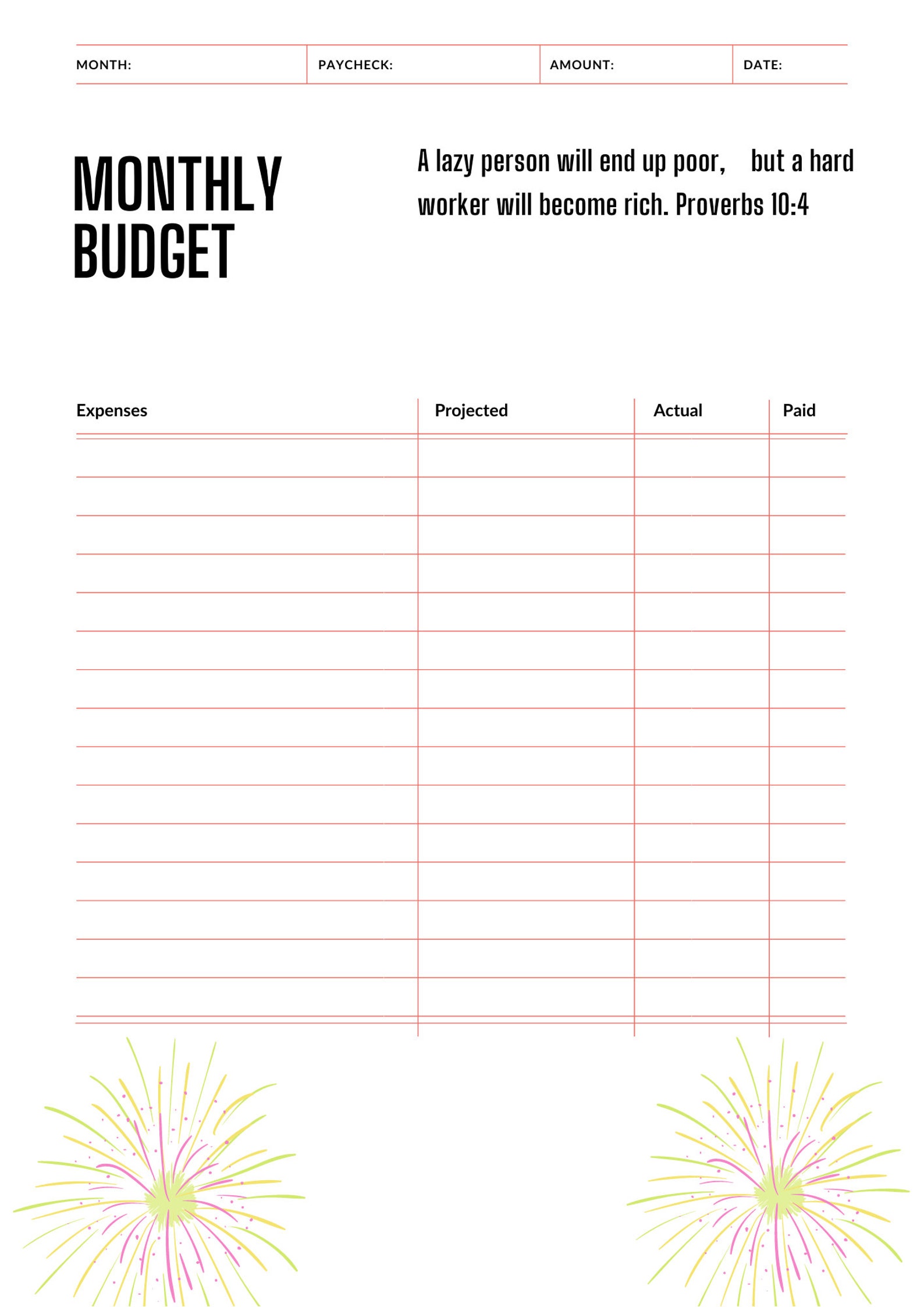 Monthly Budget Printable Monthly Budget Template | Etsy