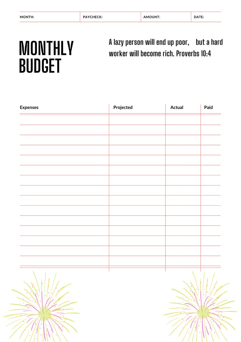 Monthly Budget Printable Monthly Budget Template | Etsy