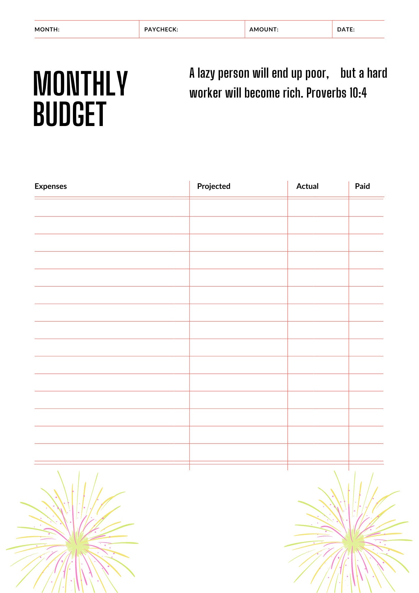 Monthly Budget Printable Monthly Budget Template | Etsy