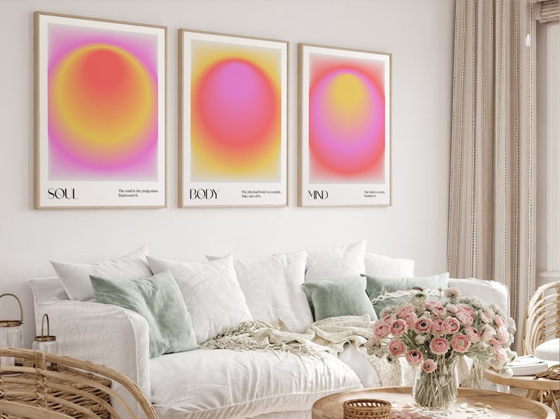 Set of 3 Positive Aura Posters, Mind Body Soul Bundle Digital Art ...