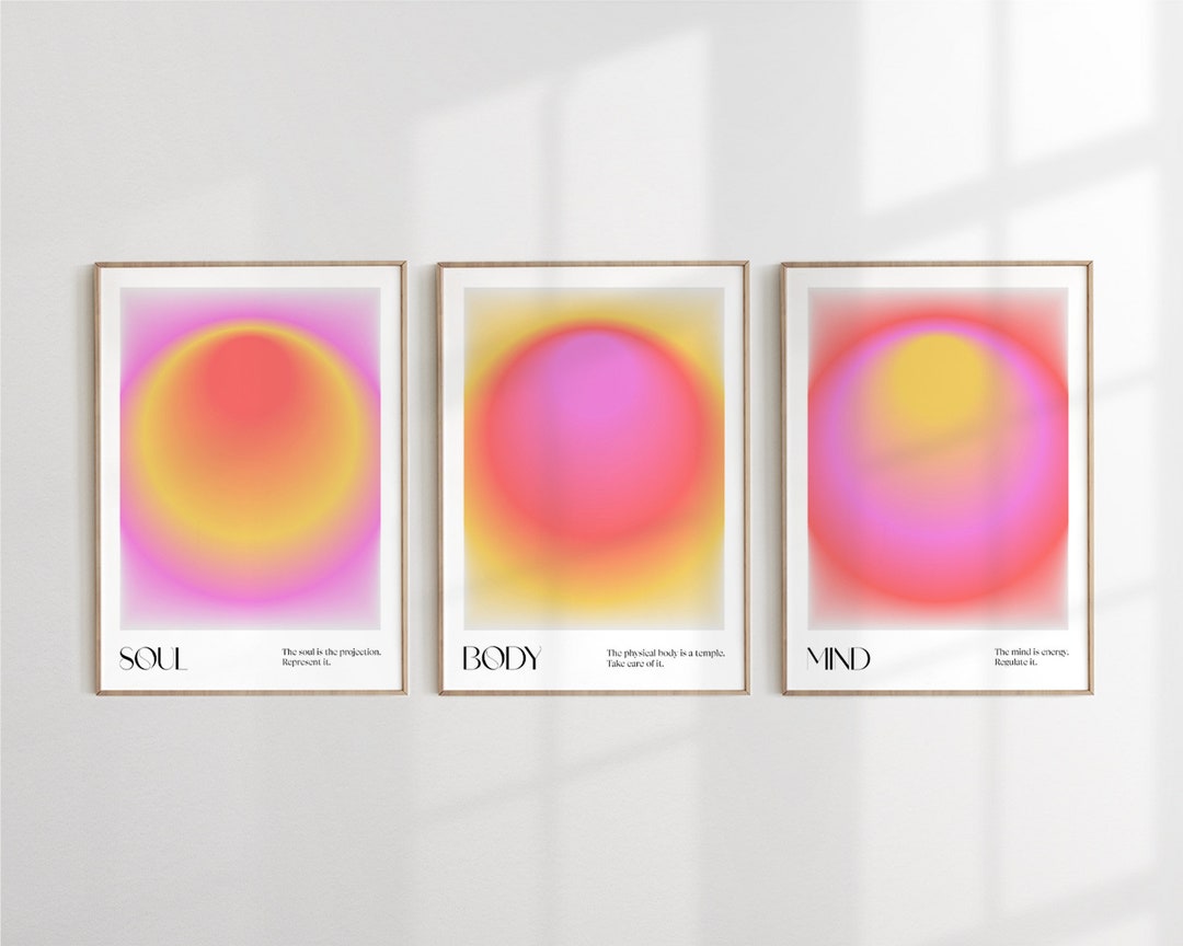 Set of 3 Positive Aura Posters, Mind Body Soul, Spiritual Gradient Aura ...
