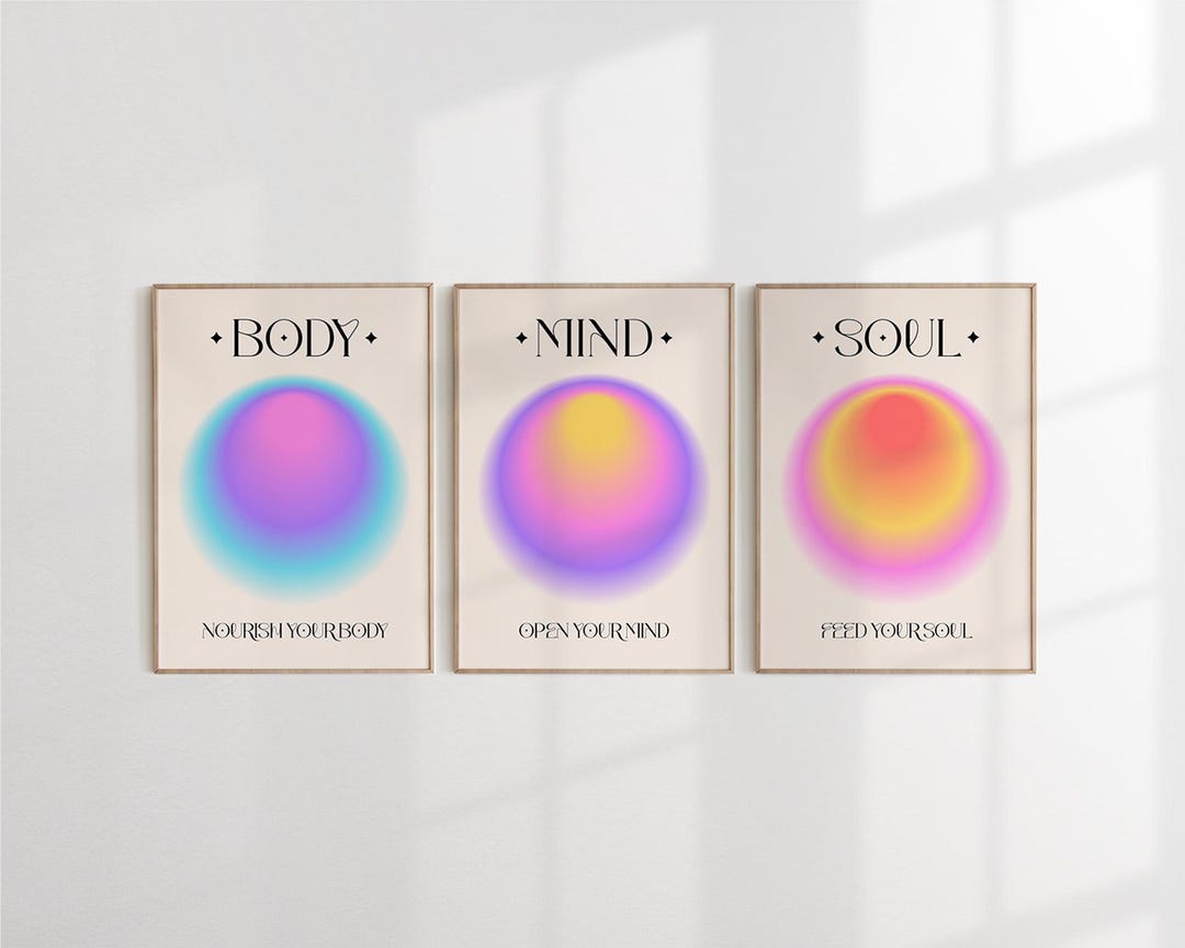 Set of 3 Positive Aura Posters, Mind Body Soul, Spiritual Gradient Aura ...
