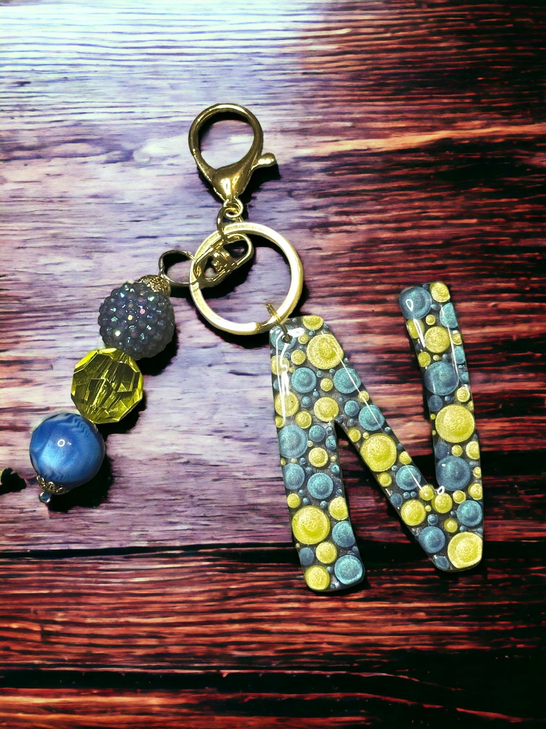 Dot Art Letter N Keychain: Bubblegum Bead Monogram Bag Charm - Etsy