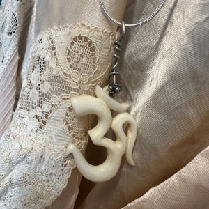 OM AMULET Carved BONE Sacred Symbol Om Necklace Bali Bone Om Pendant Om ...