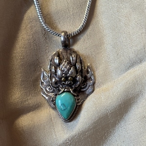 TIBETAN Silver DRAGON TURQUOISE Amulet Tibetan Protection Jewelry ...