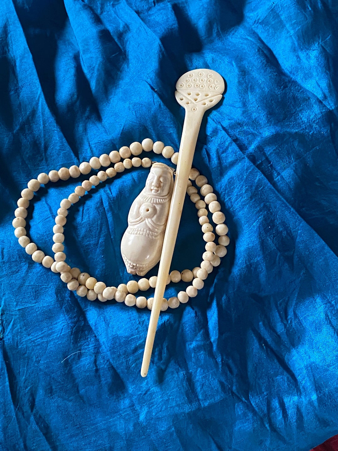 GODDESS TALISMAN of Carved Antler * Bone Beads Necklace and Hair ...