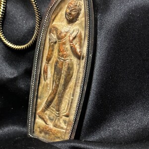 Standing Buddha Protection Amulet: Bronze in Pewter Case * Brass Chain ...