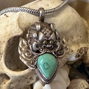 TIBETAN Silver DRAGON TURQUOISE Amulet Tibetan Protection Jewelry ...