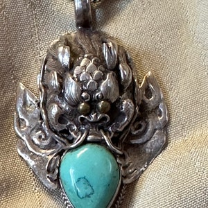 TIBETAN Silver DRAGON TURQUOISE Amulet Tibetan Protection Jewelry ...