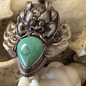 TIBETAN Silver DRAGON TURQUOISE Amulet Tibetan Protection Jewelry ...