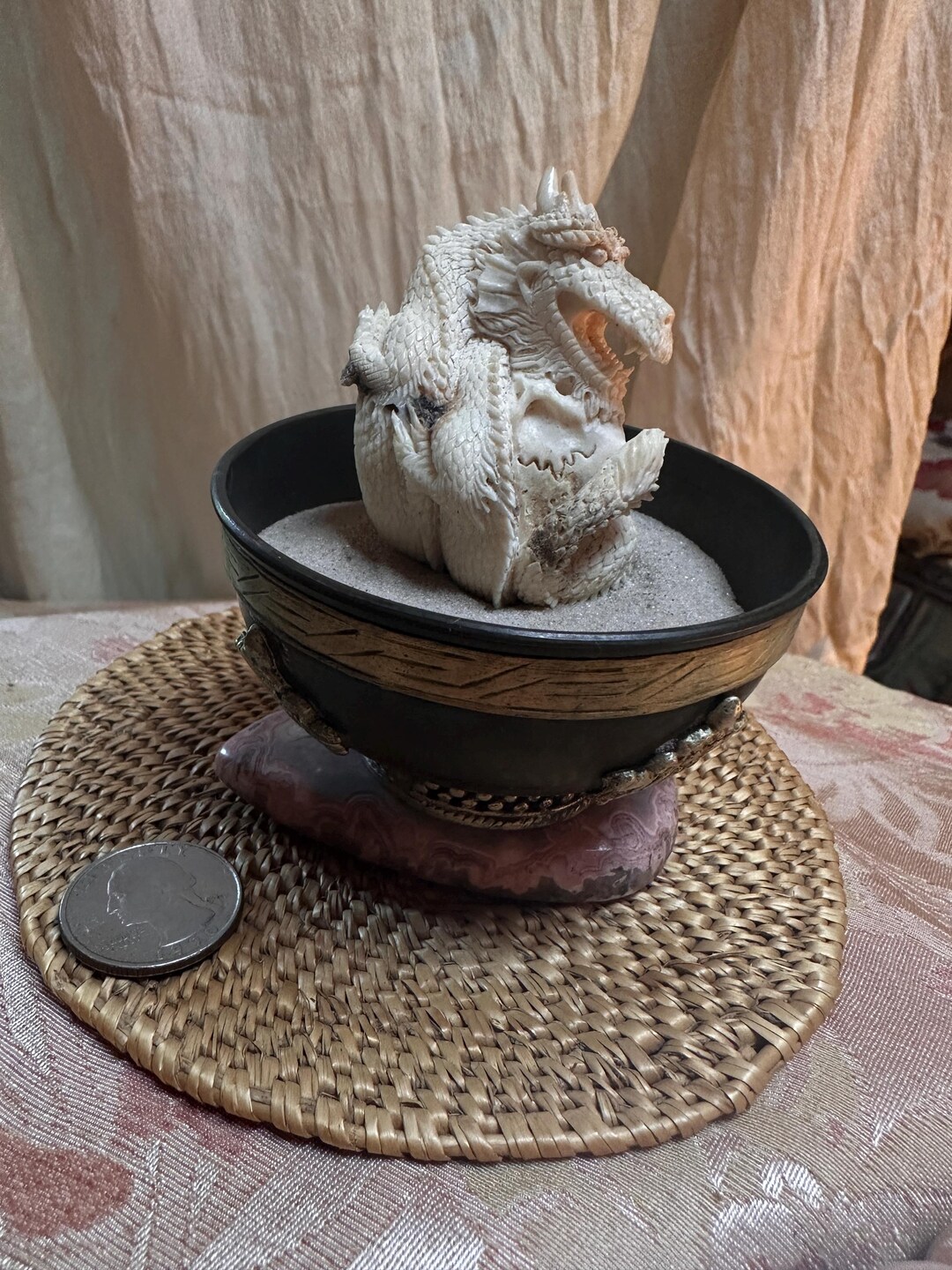 Bali DRAGON Sculpture~hand Carved ANTLER :tibetan Offering Bowl ...