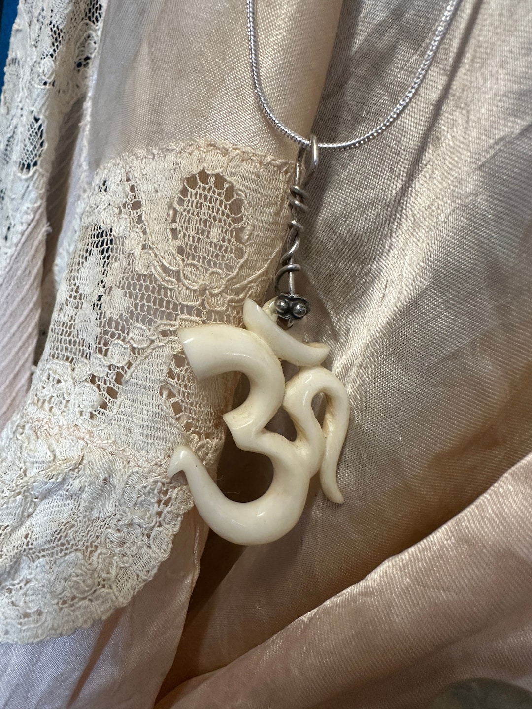 OM AMULET Carved BONE * Sacred Symbol Om Necklace * Bali Bone Om ...