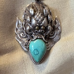 TIBETAN Silver DRAGON TURQUOISE Amulet Tibetan Protection Jewelry ...