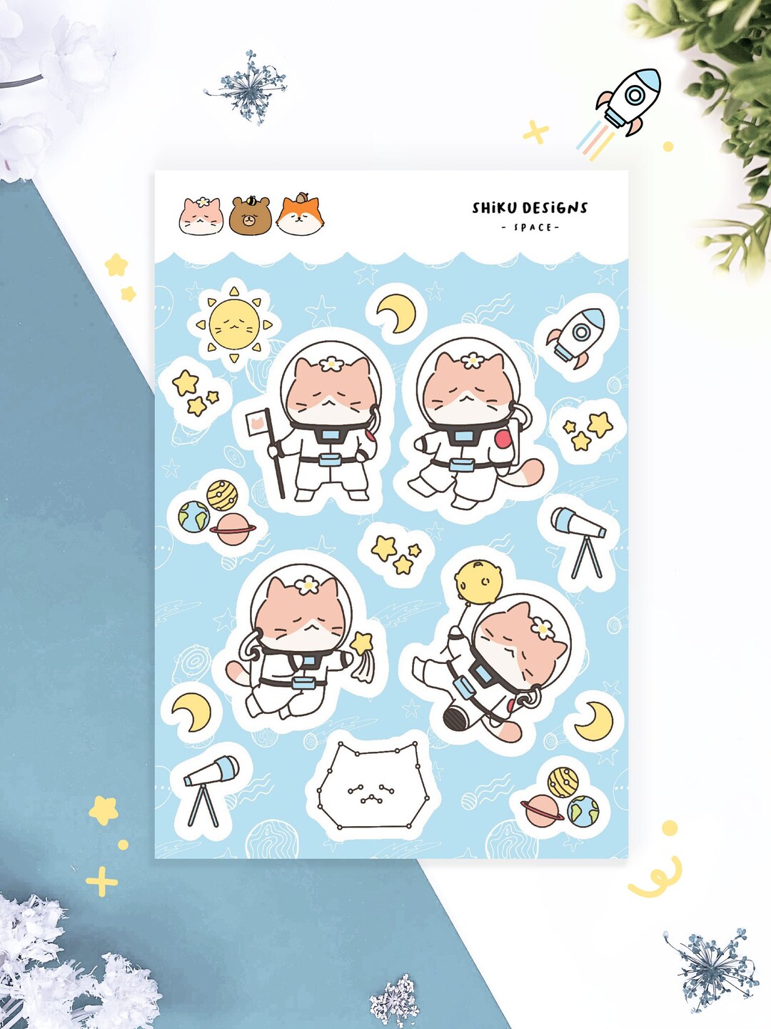 Momo Space Sticker Sheet Cute Astronaut Cat Space Stars - Etsy