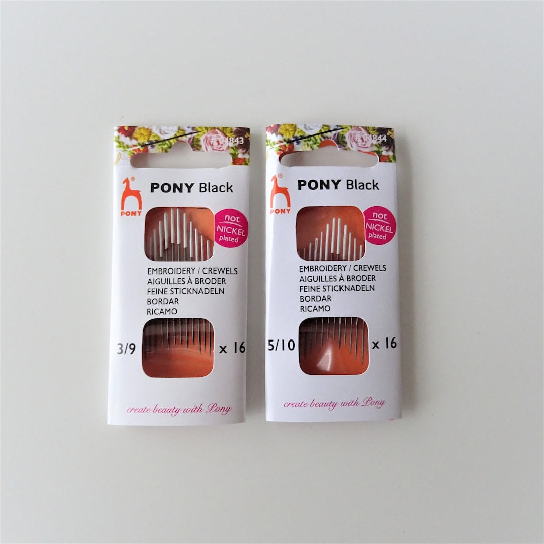 Pony Black Embroidery Crewel Needles, Size 3/9 or 5/10 Pack of 16 ...