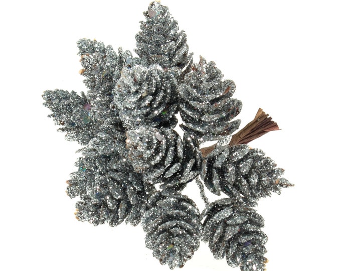 12 X Small Glitter Pine Cones on Wire for Garlands, Wreaths & Wedding ...