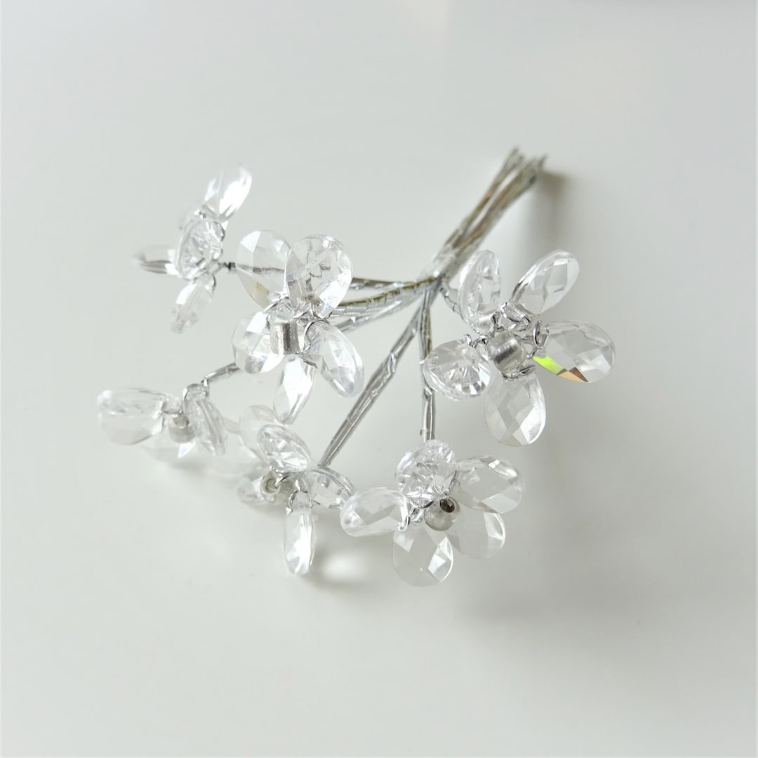 6 X Clear Crystal Flower Stems With Diamantes, 1.8mm Flowers, Flower ...