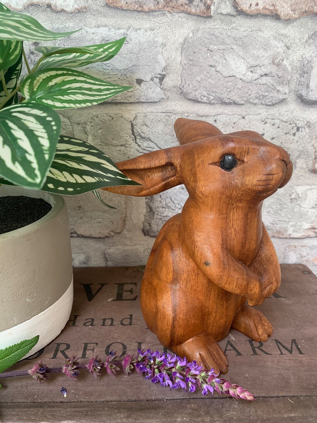 Hand Carved Wooden Rabbit, Fair Trade, Rabbit Sculpture, Gifts for Her ...